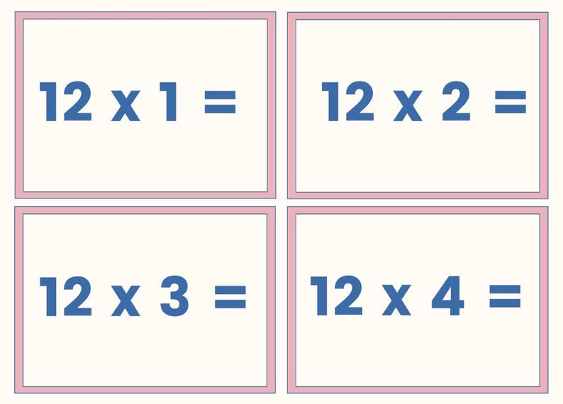 Printable 12x Times Tables Multiplication Flashcards Pastels ...