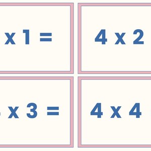 Printable 4x Times Tables Multiplication Flashcards Pastels Educational Math Cards for Kids ...