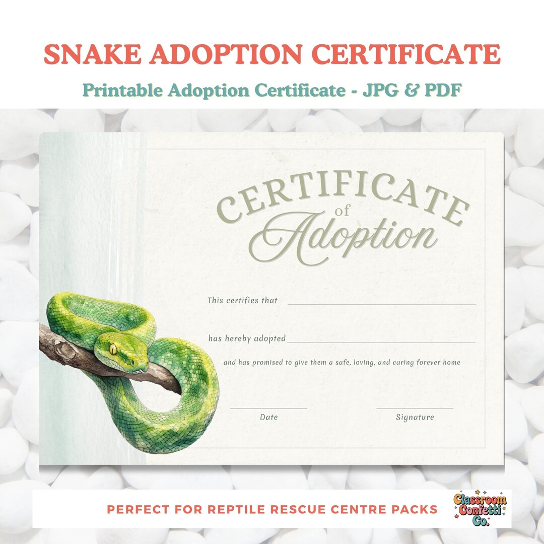 Certificate of Adoption Reptile, Custom Pet Adoption Certificate ...