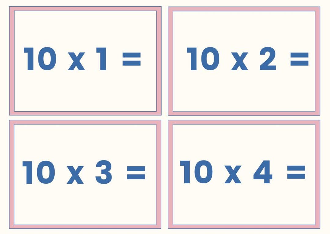 Printable 10x Times Tables Multiplication Flashcards Pastels ...