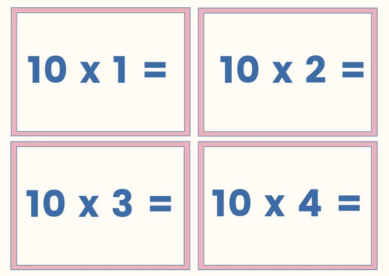 Printable 10x Times Tables Multiplication Flashcards Pastels ...