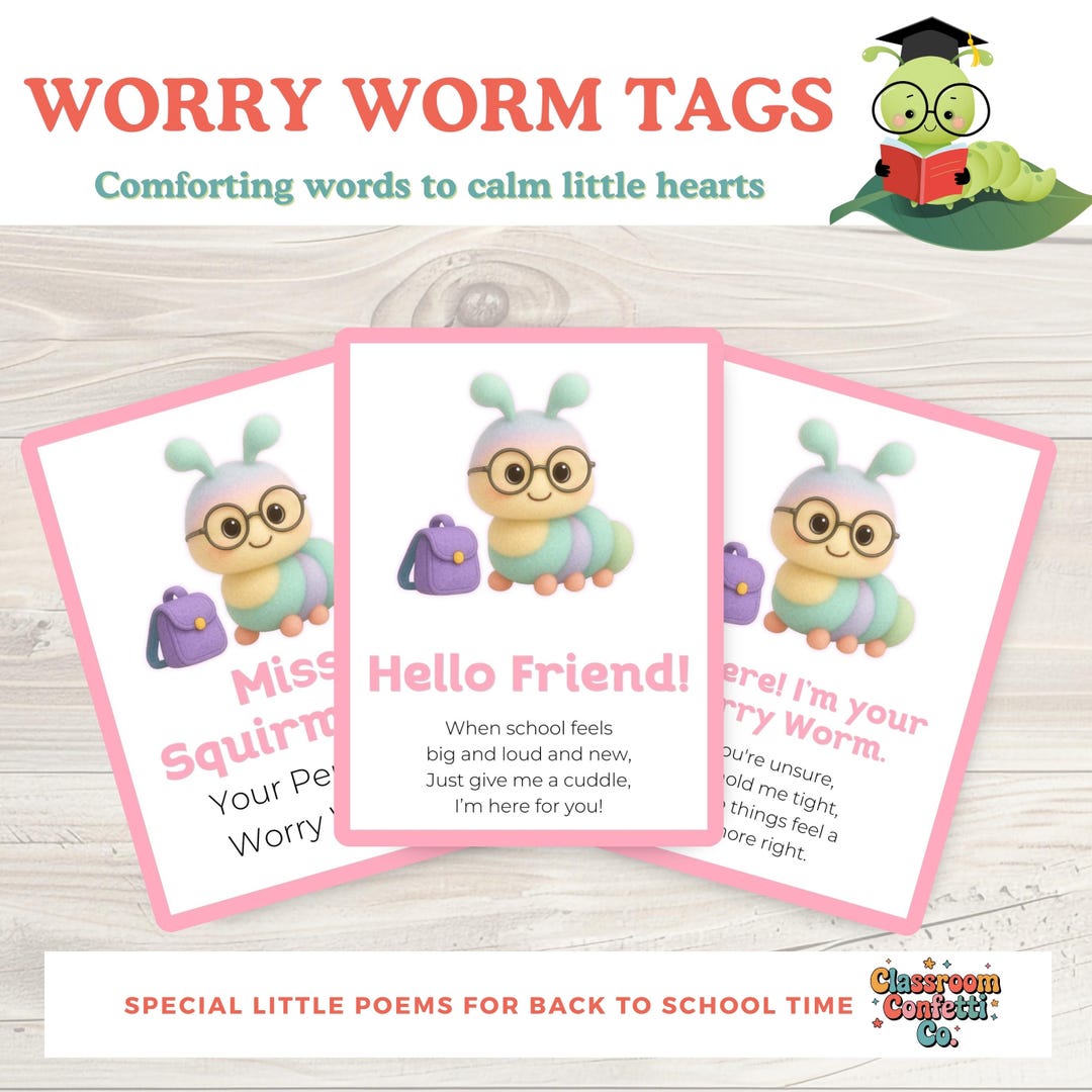 Worry Worm Tags & Printable Cards for Crochet Worry Worms, Anxiety ...