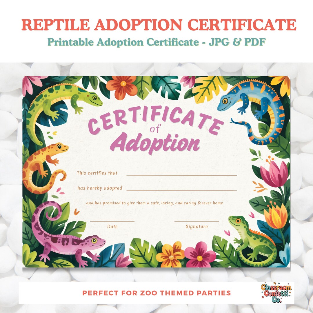 Certificate of Adoption Reptile, Custom Pet Adoption Certificate ...