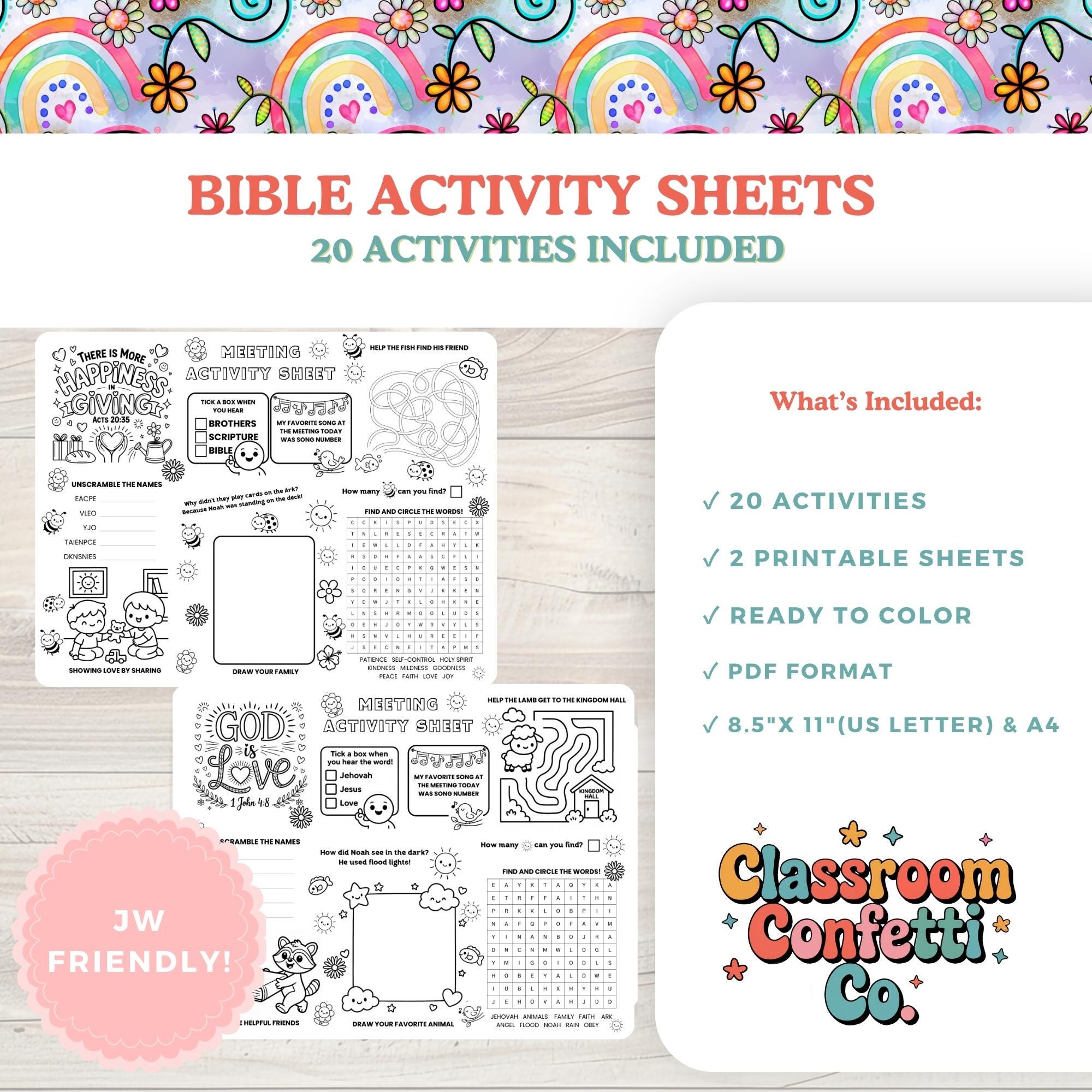 JW Kids Activities Printable | Meeting Activity Mats | Fun Worksheets ...