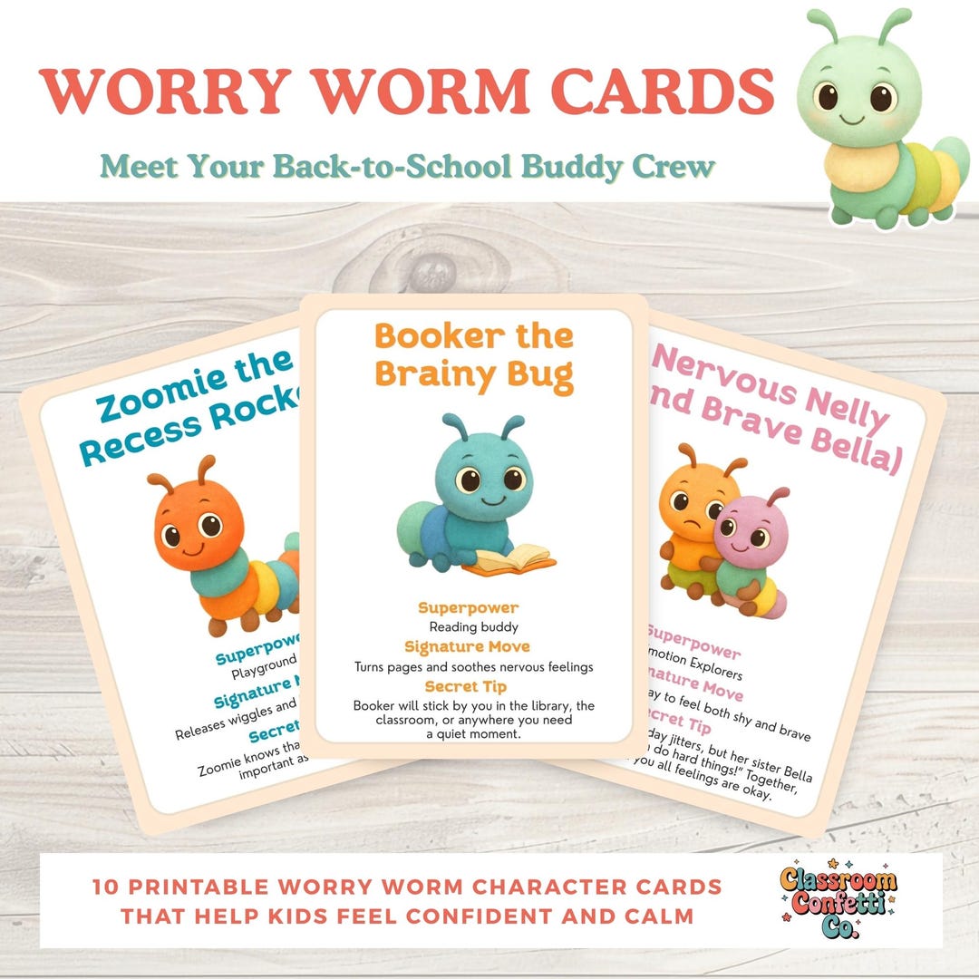 Back to School Worry Worm Card Printable Gift Tags for Kids, Crochet ...
