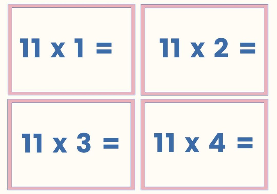 Printable 11x Times Tables Multiplication Flashcards Pastels ...