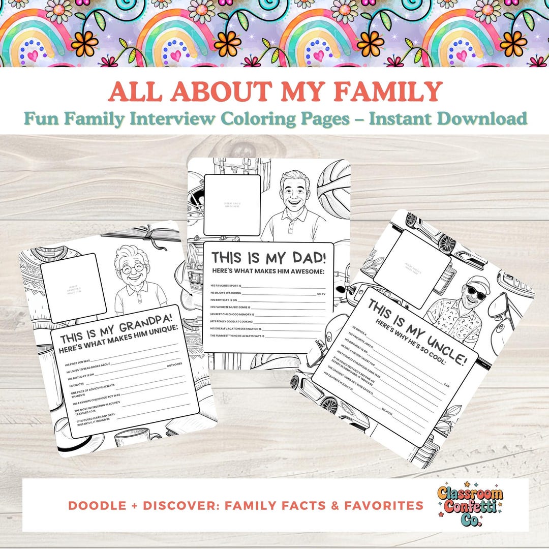 All About My Family Coloring Page, Printable Activity for Kids, Family ...