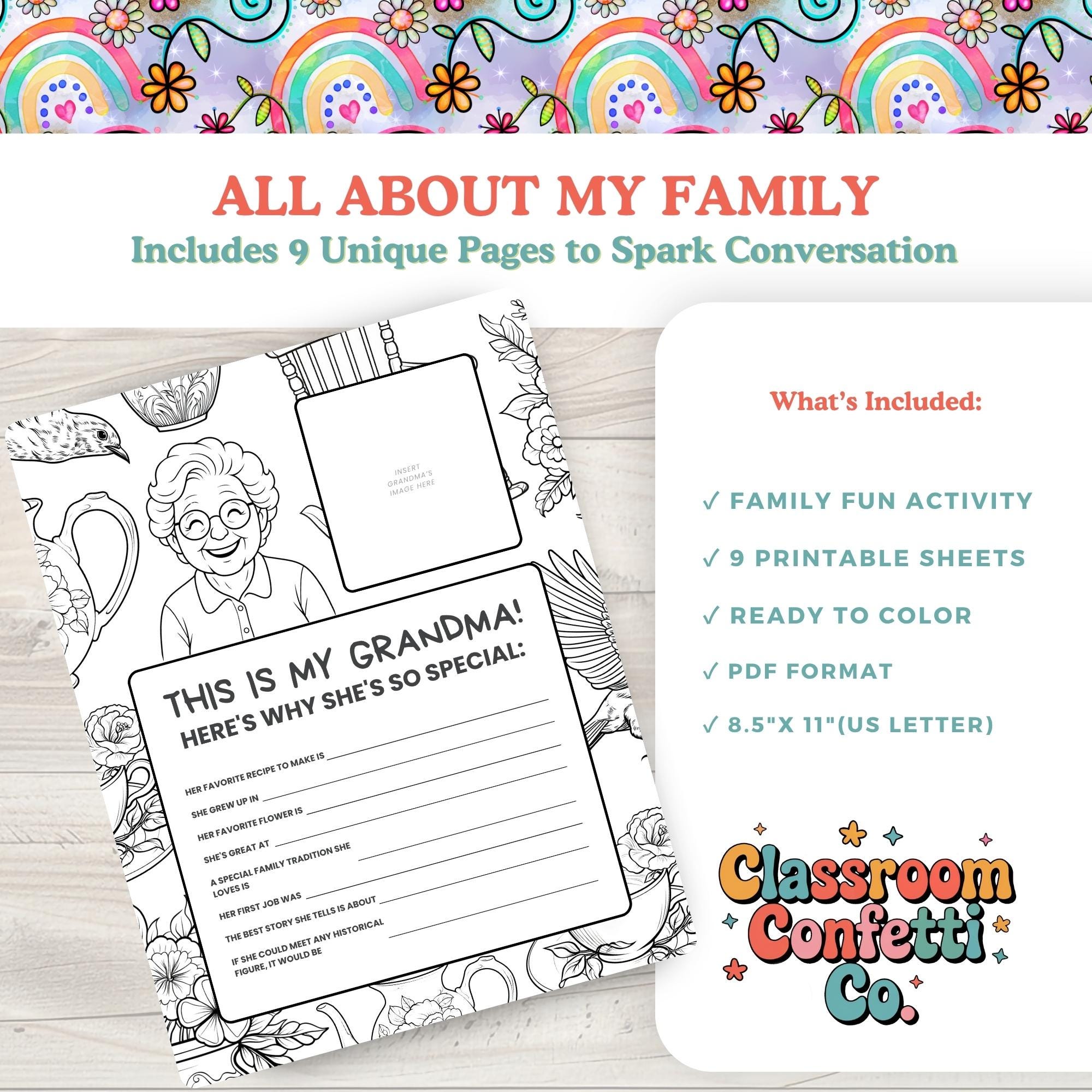 All About My Family Coloring Page, Printable Activity for Kids, Family ...