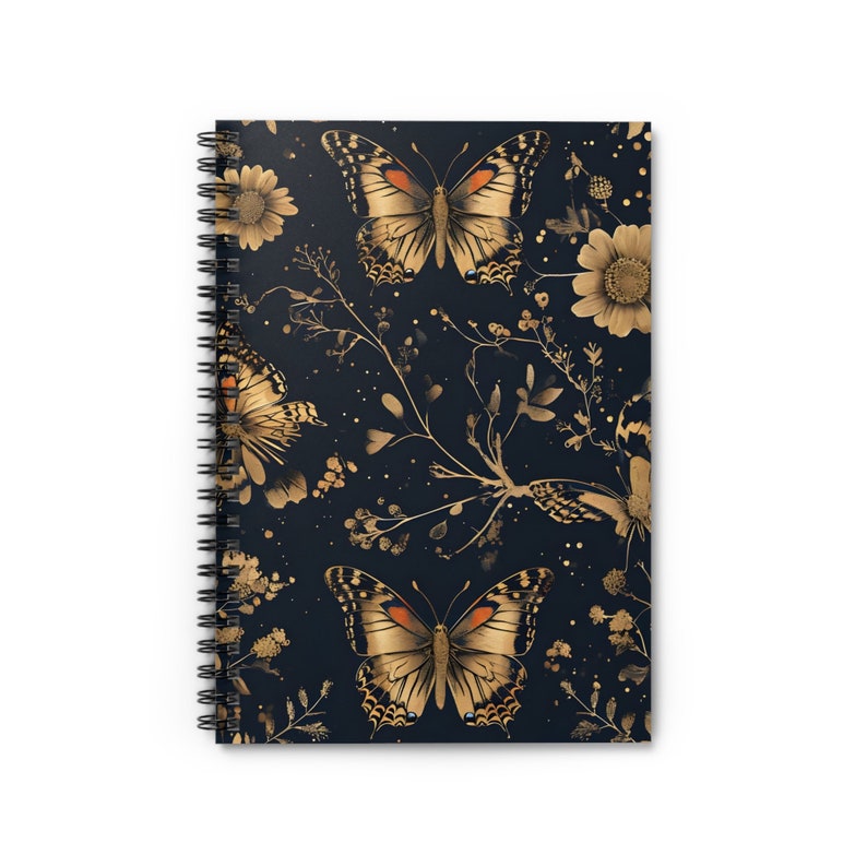 Butterfly Gold Spiral Notebook Ruled Line, Dark Romantic Journal ...