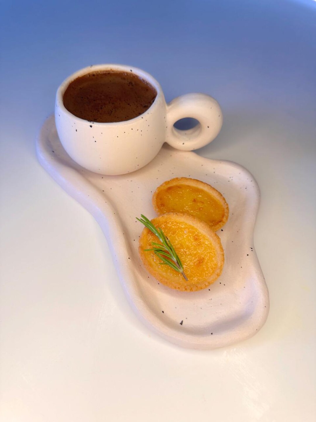 Minimalist Ceramic Set, Speckled White Cup & Plate, Modern Coffee ...