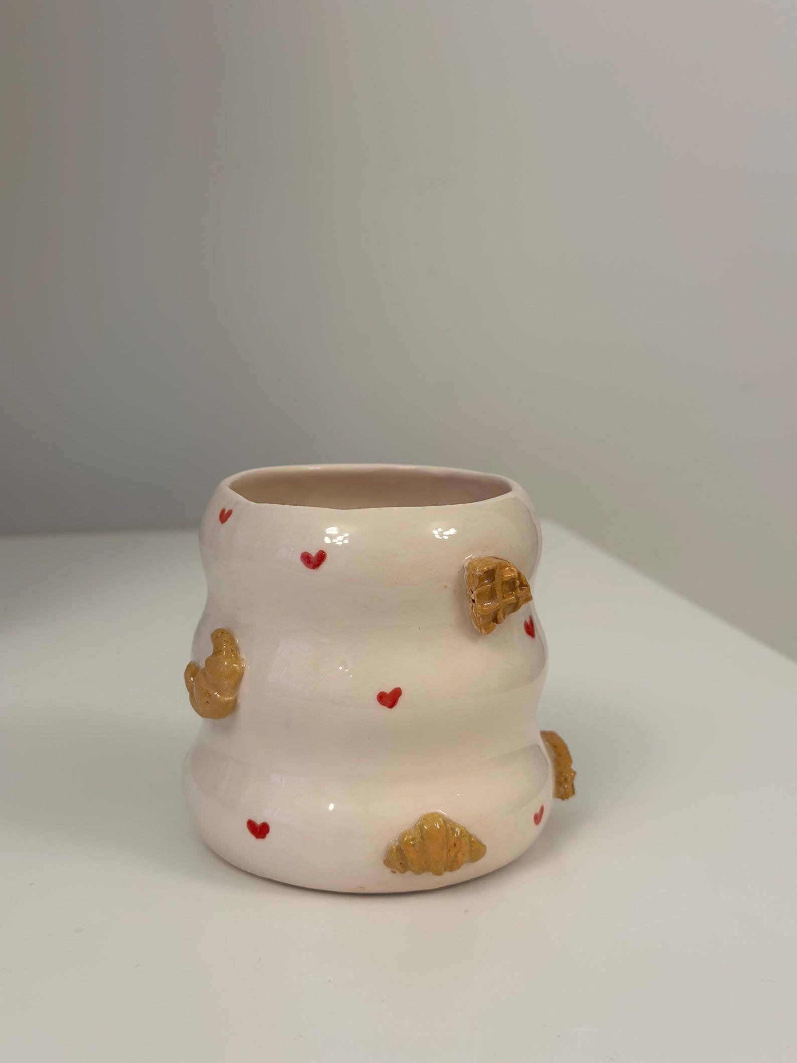 Handmade Ceramic Mug: Croissant & Heart Design Pottery Cup - Etsy