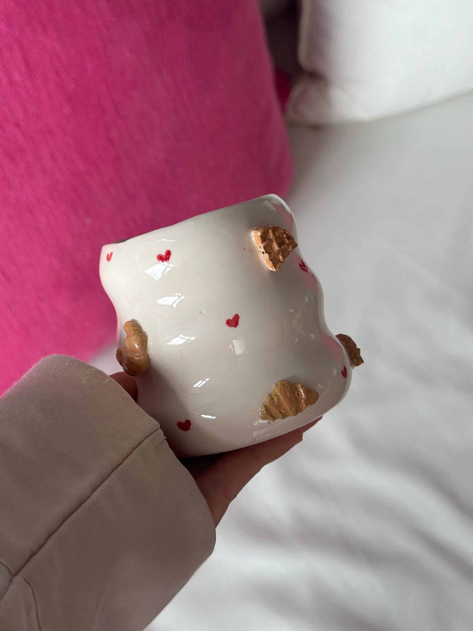 Handmade Ceramic Mug: Croissant & Heart Design Pottery Cup - Etsy