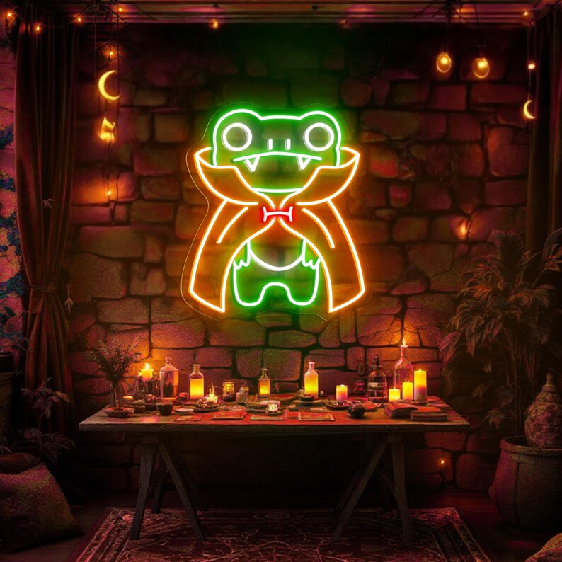 Dracula Frog Neon Sign, Cute Frog LED Wall Light, Spooky Animal Wall ...