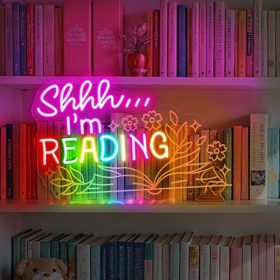 Shhh I'm Reading Neon Sign Book Wall Sign Decor Reading Wall Hanging ...
