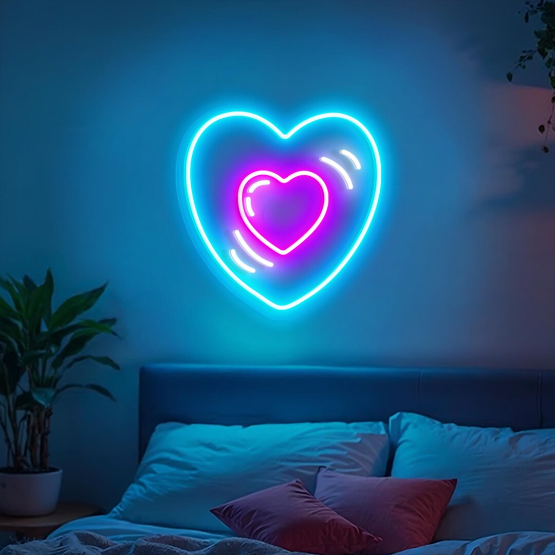 Heart Neon Sign, Romantic LED Light, Love Shape Neon Light for Bedroom ...