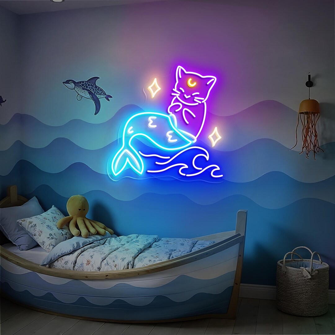 Mermaid Meow Neon Sign Cat Neon Light Kawaii Aesthetic Light Cute ...