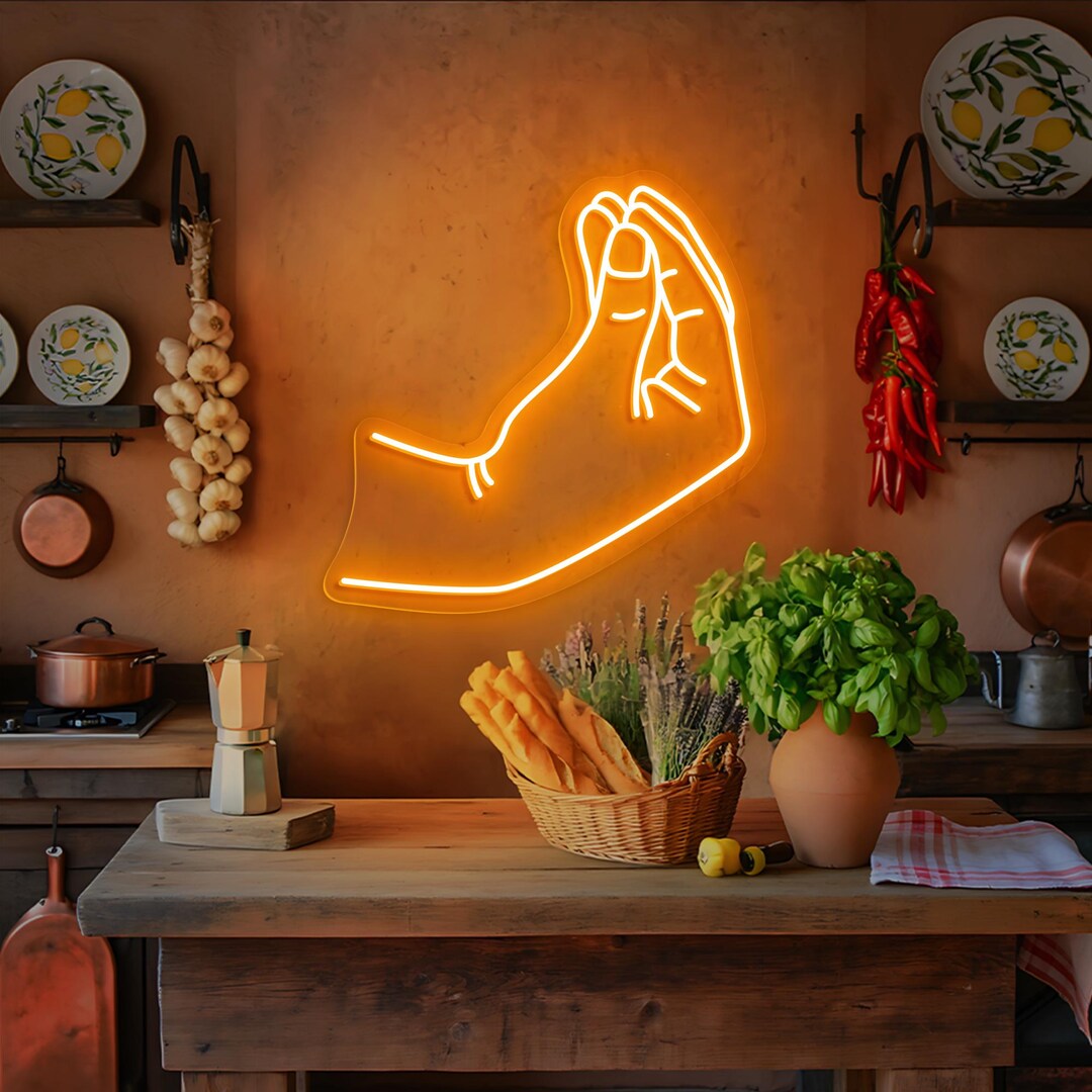 Italian Hand Gesture Neon Sign, Restaurant Wall Decor, Funny Italian ...
