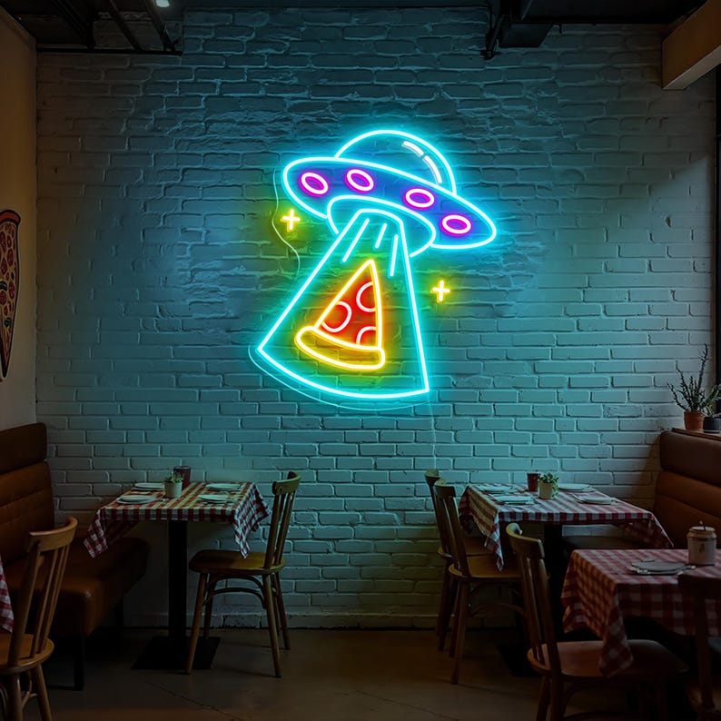 Pizza Custom Neon Sign Pizza Slice Neon Light UFO Space Neon Sign Fast ...