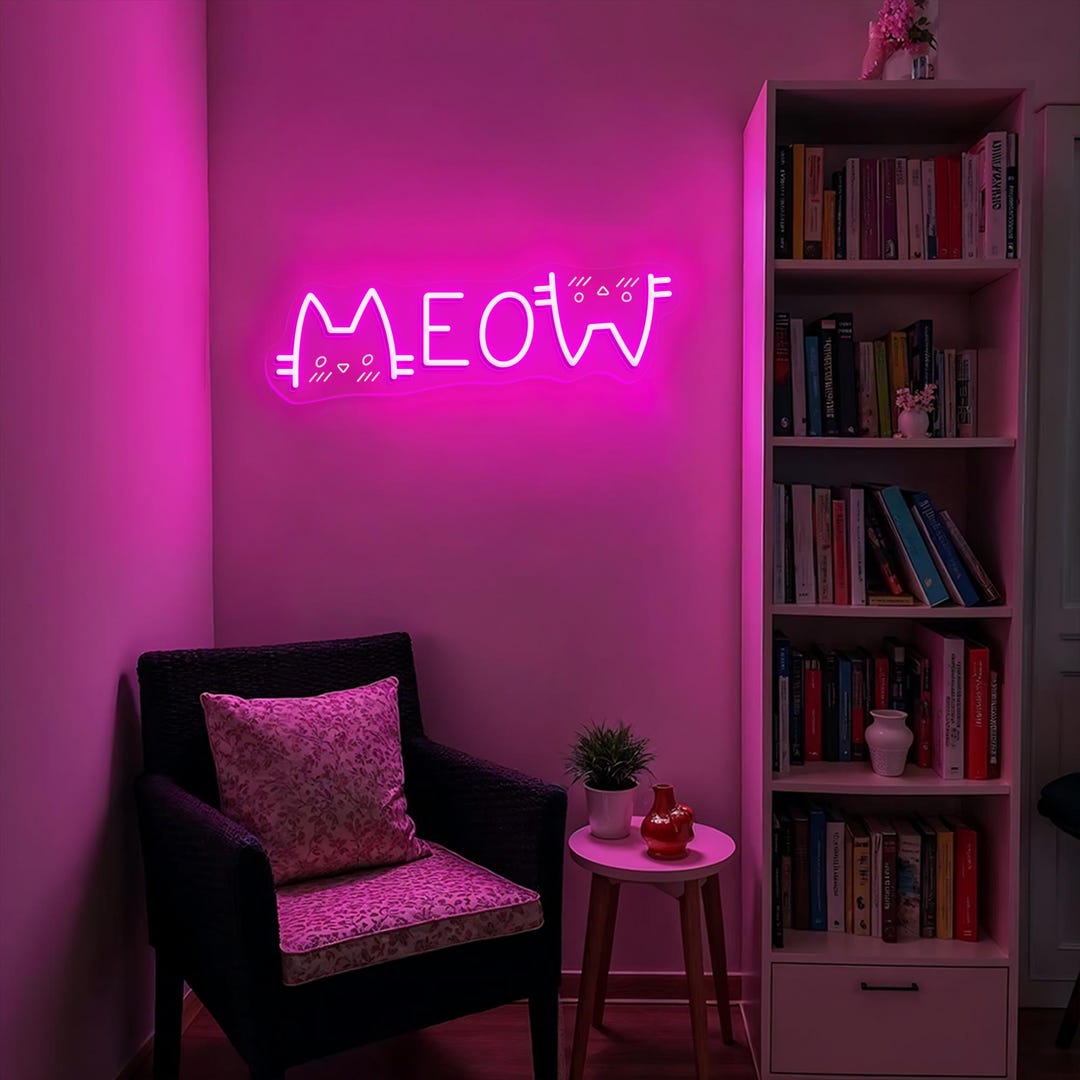 MEOW Cat Neon Sign Cute Kawaii LED Light, Aesthetic Pet Lover Wall ...