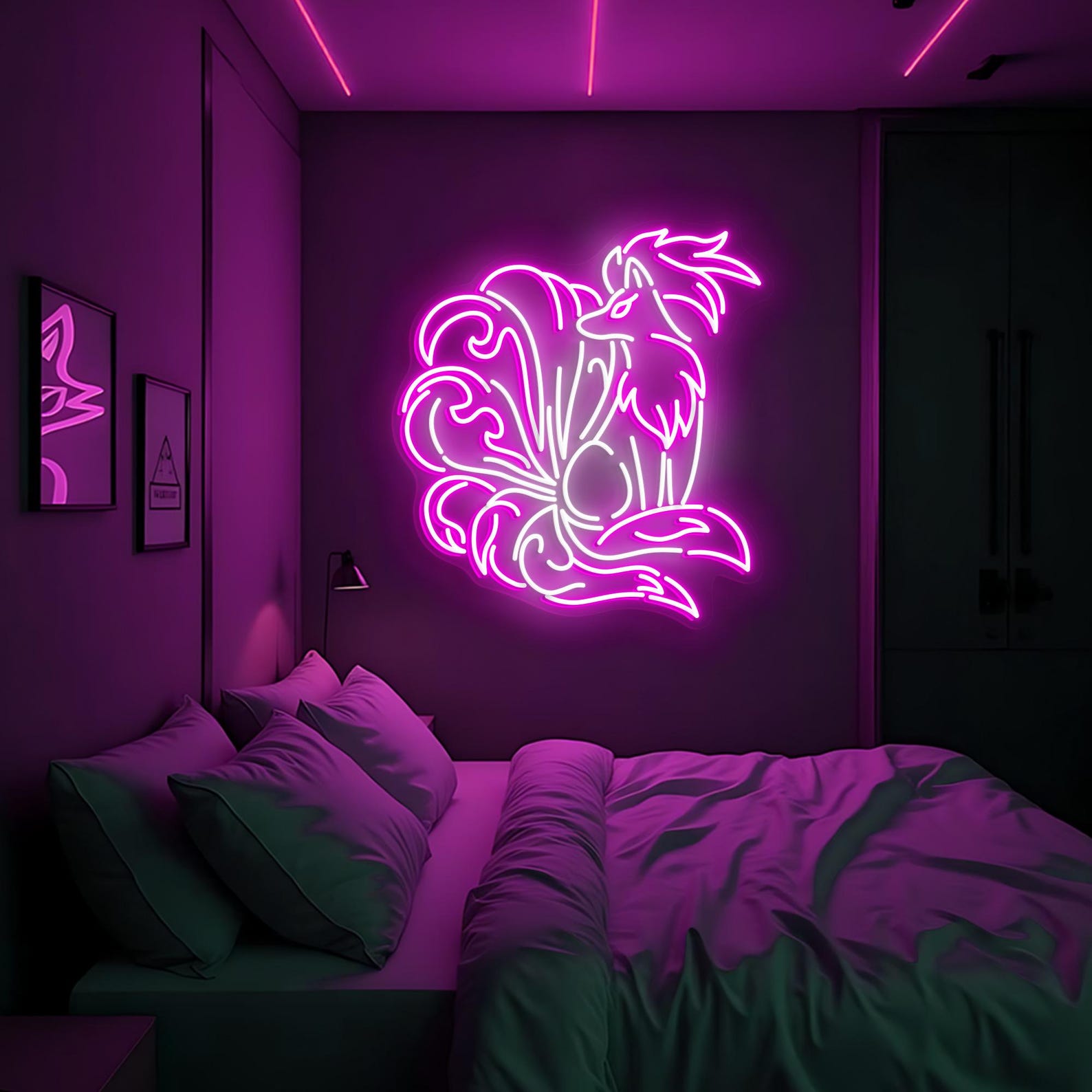 Nine Tailed Fox Anime Neon Sign Kitsune LED Wall Art Anime Gaming Room ...