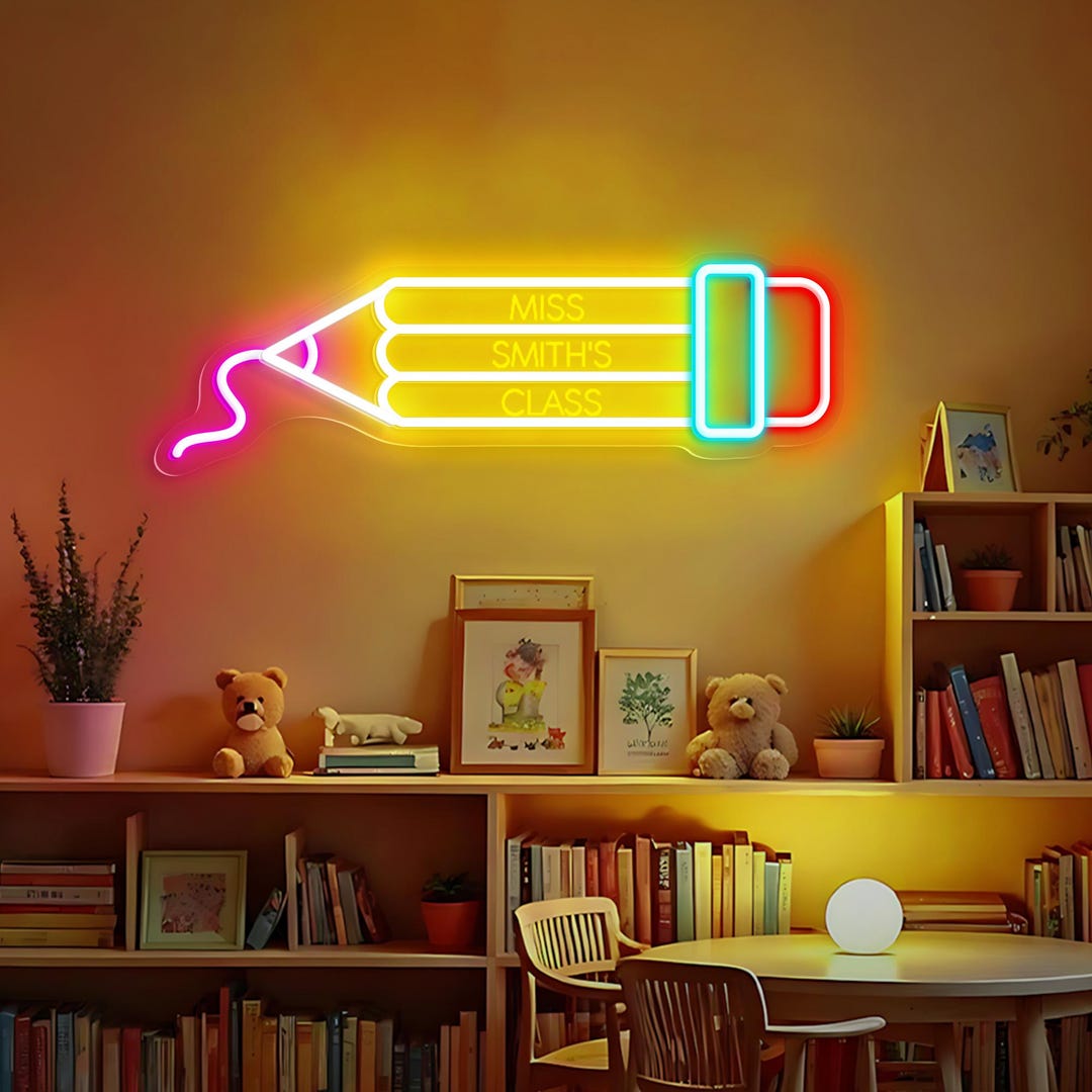 Personalized Teacher Name's Class Pencil LED Neon Sign Custom Classroom ...