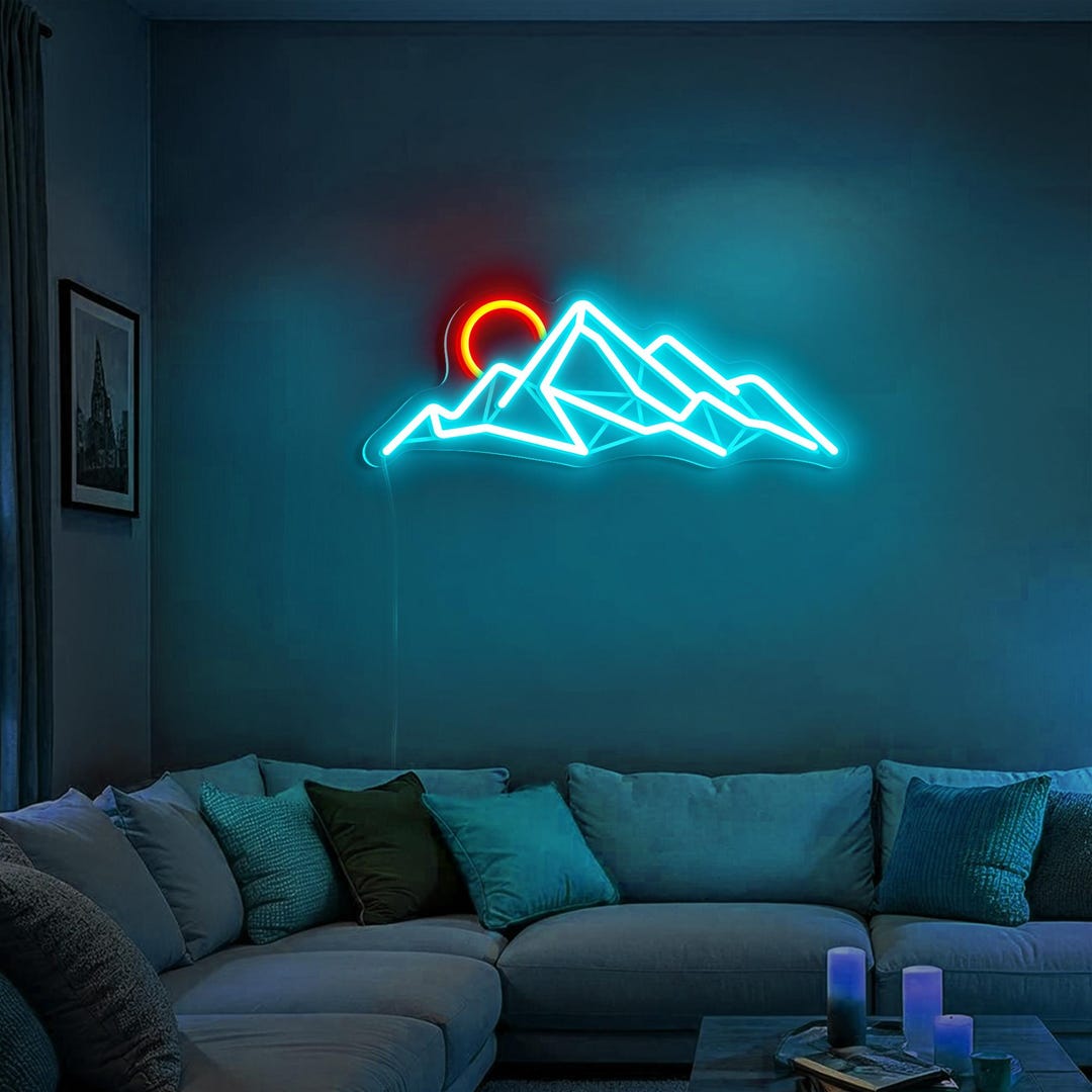 Sun and Mountain Neon Sign Landscape Wall Art Neon Sign Mountain Wall ...