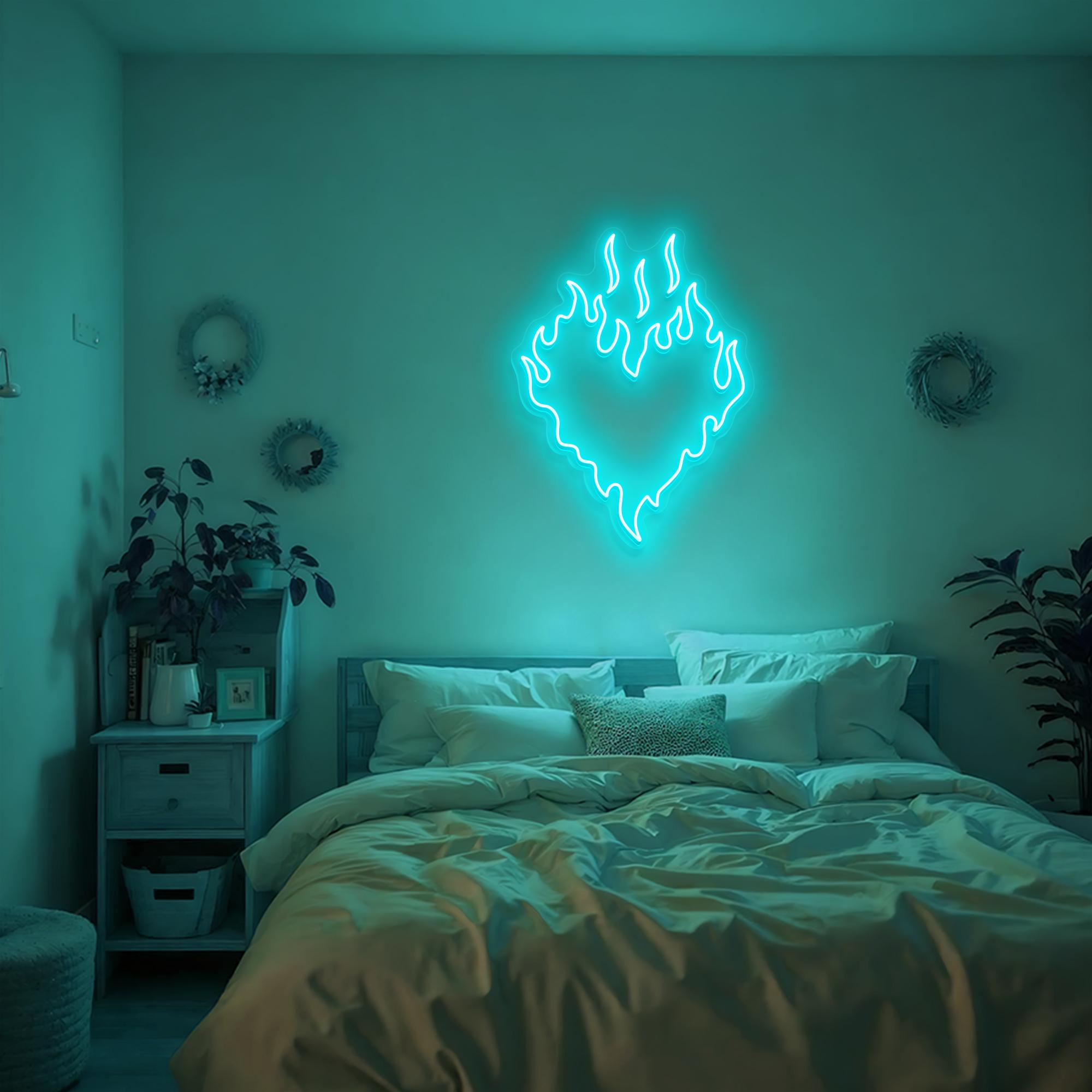 Flaming Heart Neon Sign Heart on Fire Neon Light Custom Neon Signs for ...