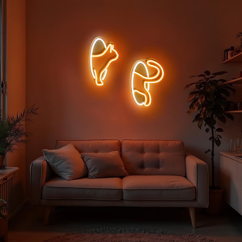 Peeking Cat Neon Sign Funny Wall Decor for Cat Lovers Kidsroom Decor ...