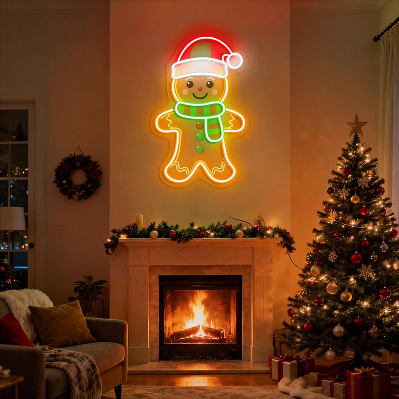 Gingerbread Neon Sign, Christmas LED Wall Light, Holiday Kitchen Decor ...