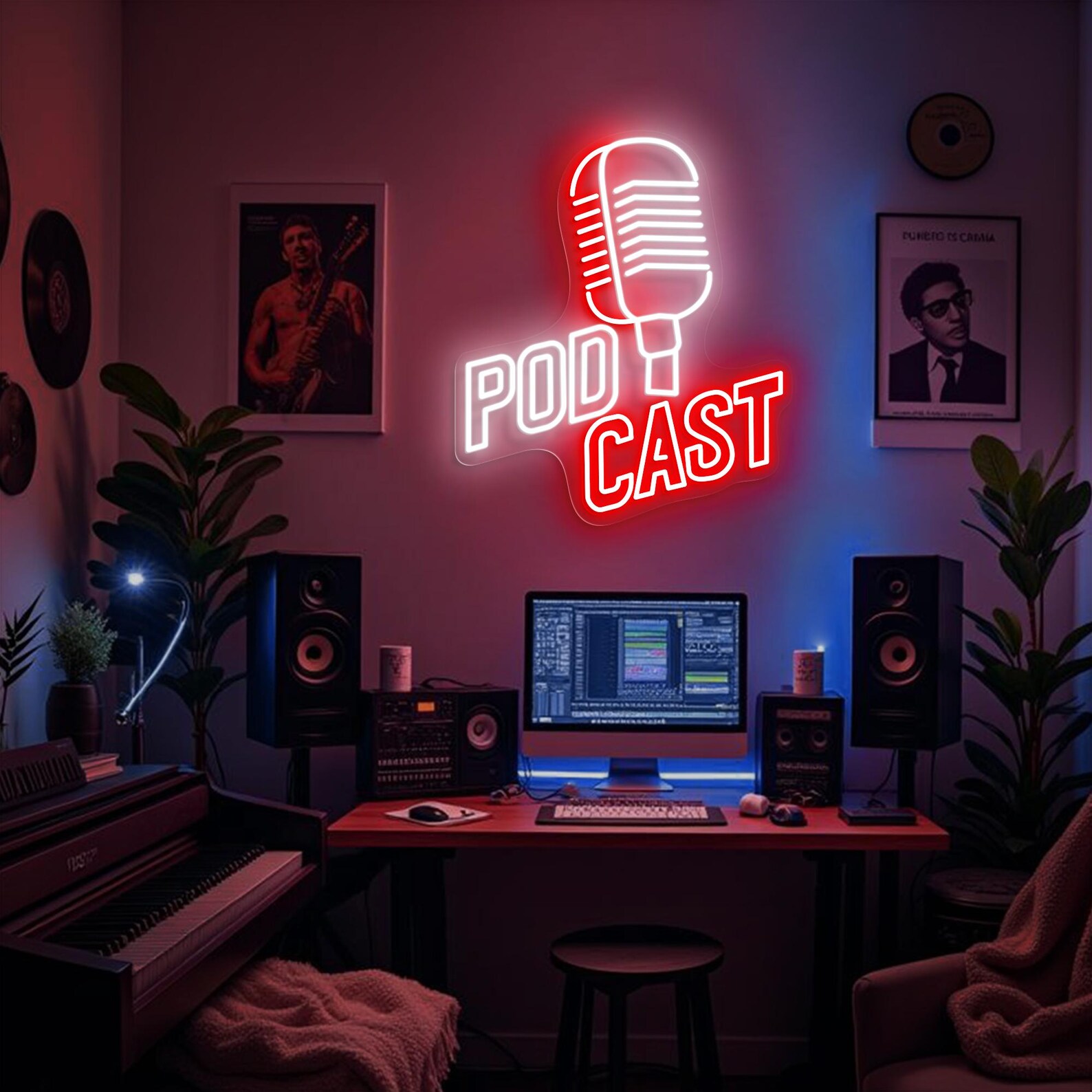 Podcast Neon Sign, Microphone LED Neon Sign, Podcast LED Light, Studio Wall Decor, Recording Led ...