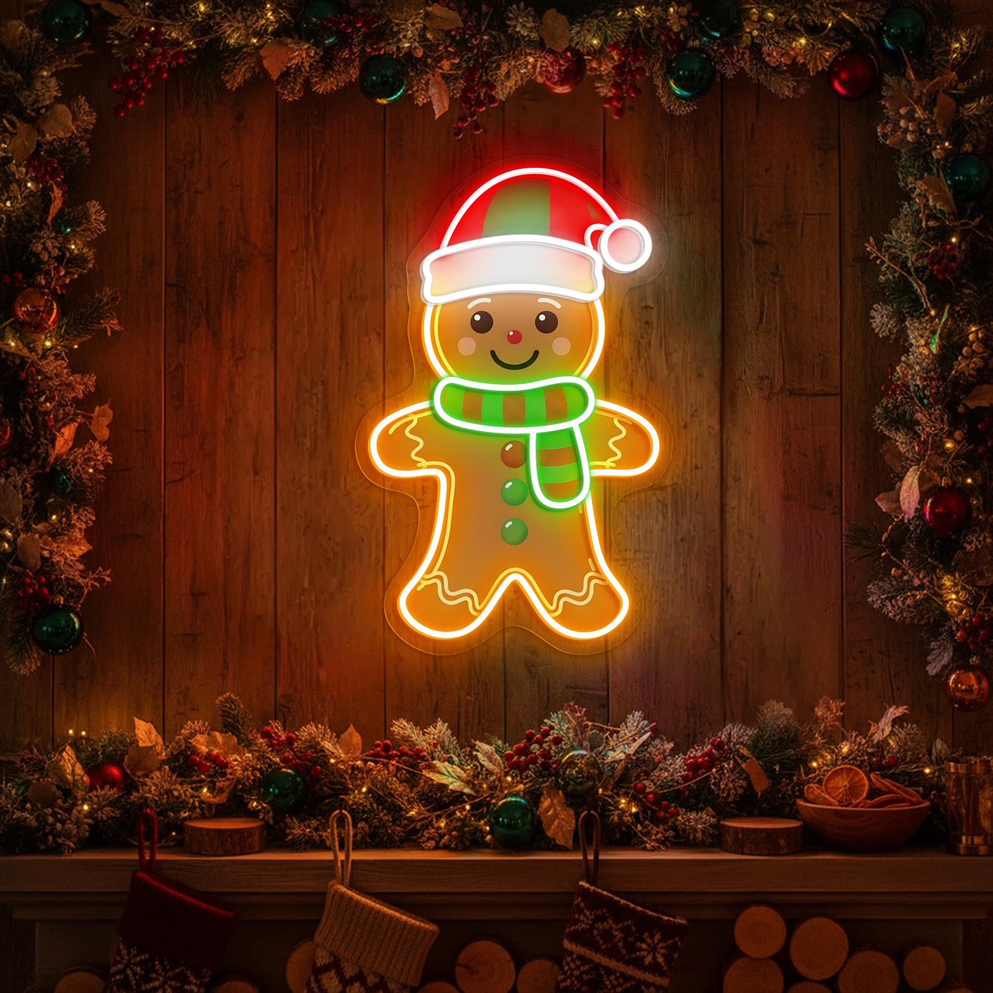 Gingerbread Neon Sign, Christmas LED Wall Light, Holiday Kitchen Decor ...