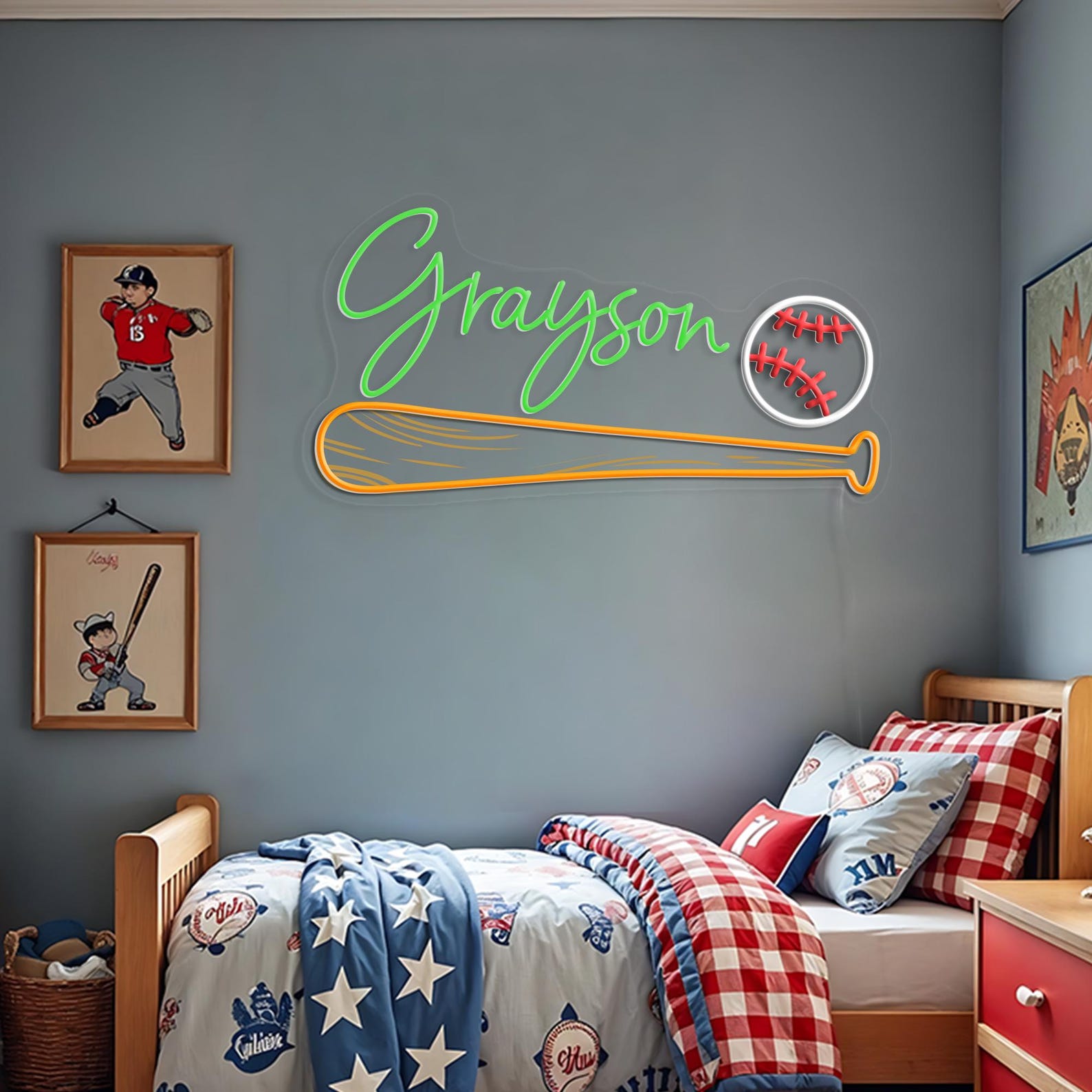 Custom Name Baseball Neon Sign for Boys Personalized Name Neon Sign for ...