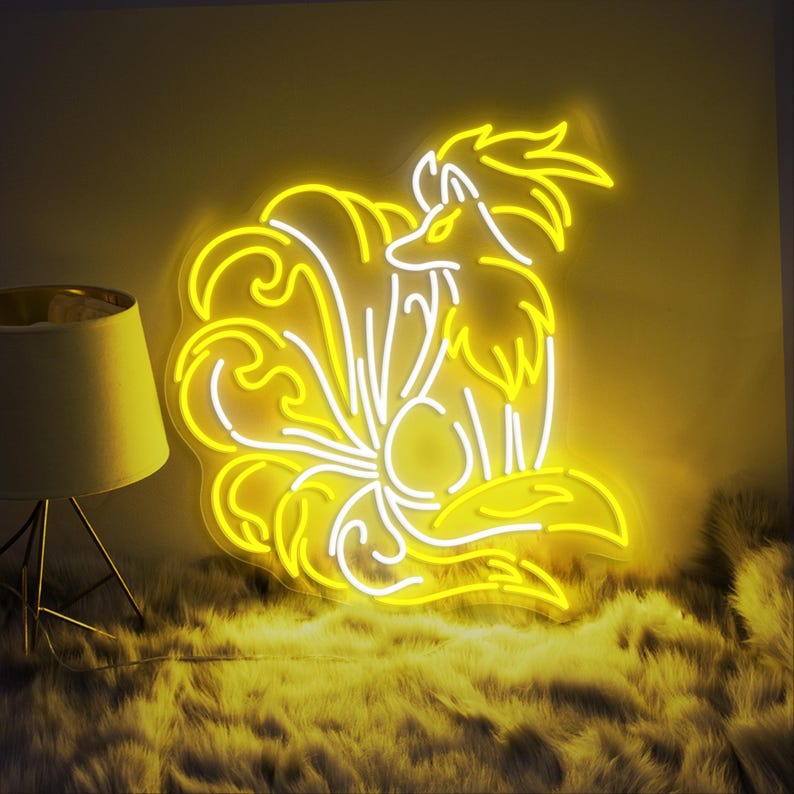 Nine Tailed Fox Anime Neon Sign Kitsune LED Wall Art Anime Gaming Room ...