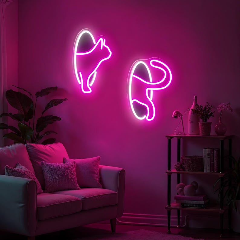 Peeking Cat Neon Sign Funny Wall Decor for Cat Lovers Kidsroom Decor ...