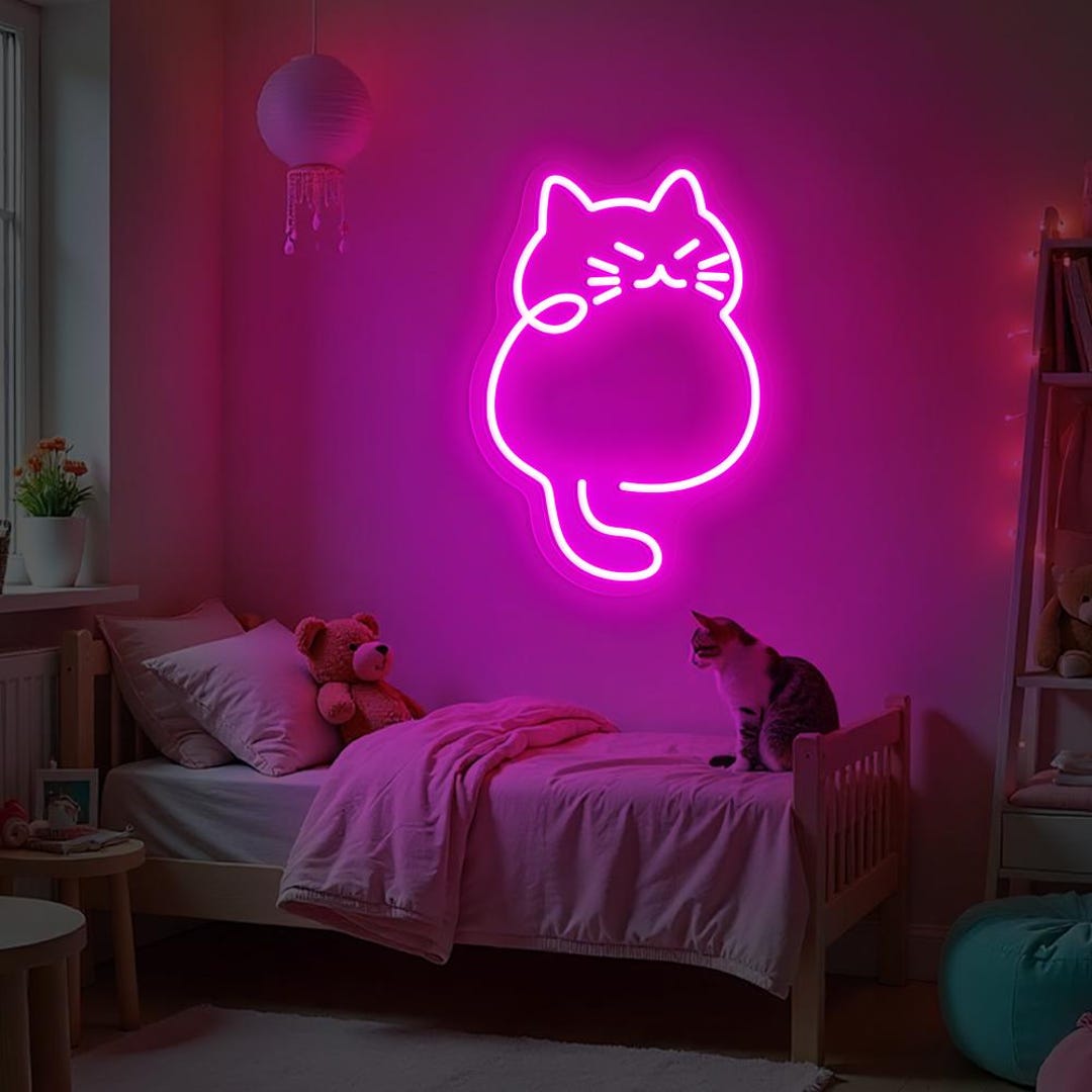 Cute Cat Fat Neon Sign, Cat Led Sign, Cat Home Wall Hanging Decoration ...