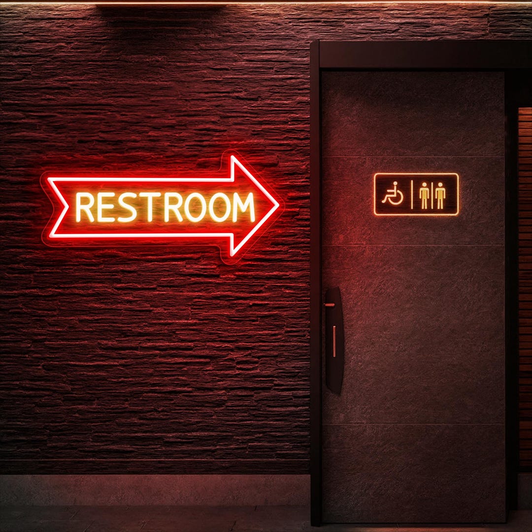 Restroom Neon Sign, Restroom Arrow Led Sign, Bathroom LED Light for ...