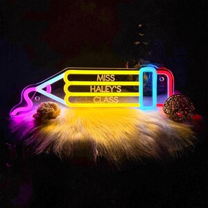 Personalized Teacher Name's Class Pencil LED Neon Sign Custom Classroom ...