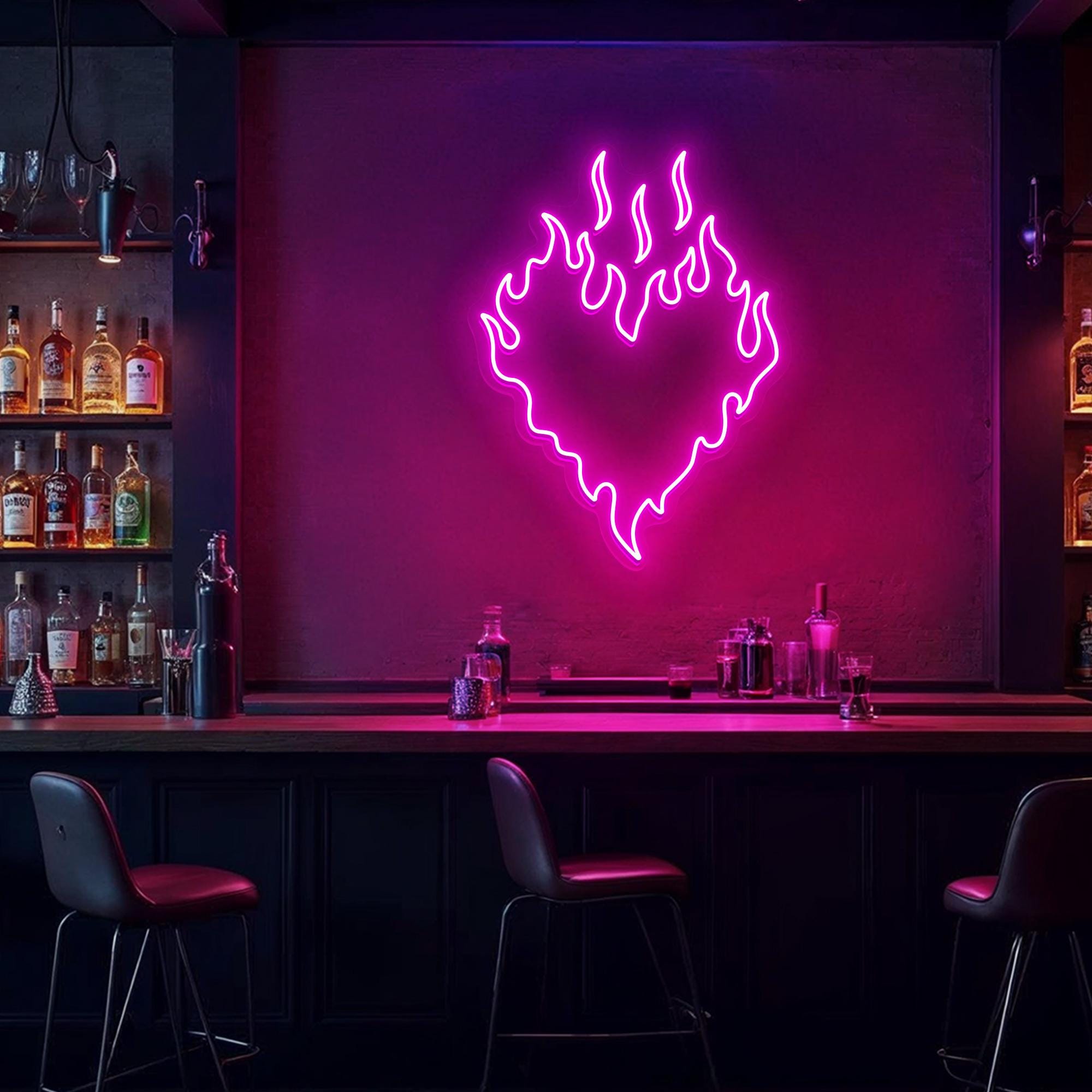 Flaming Heart Neon Sign Heart on Fire Neon Light Custom Neon Signs for ...