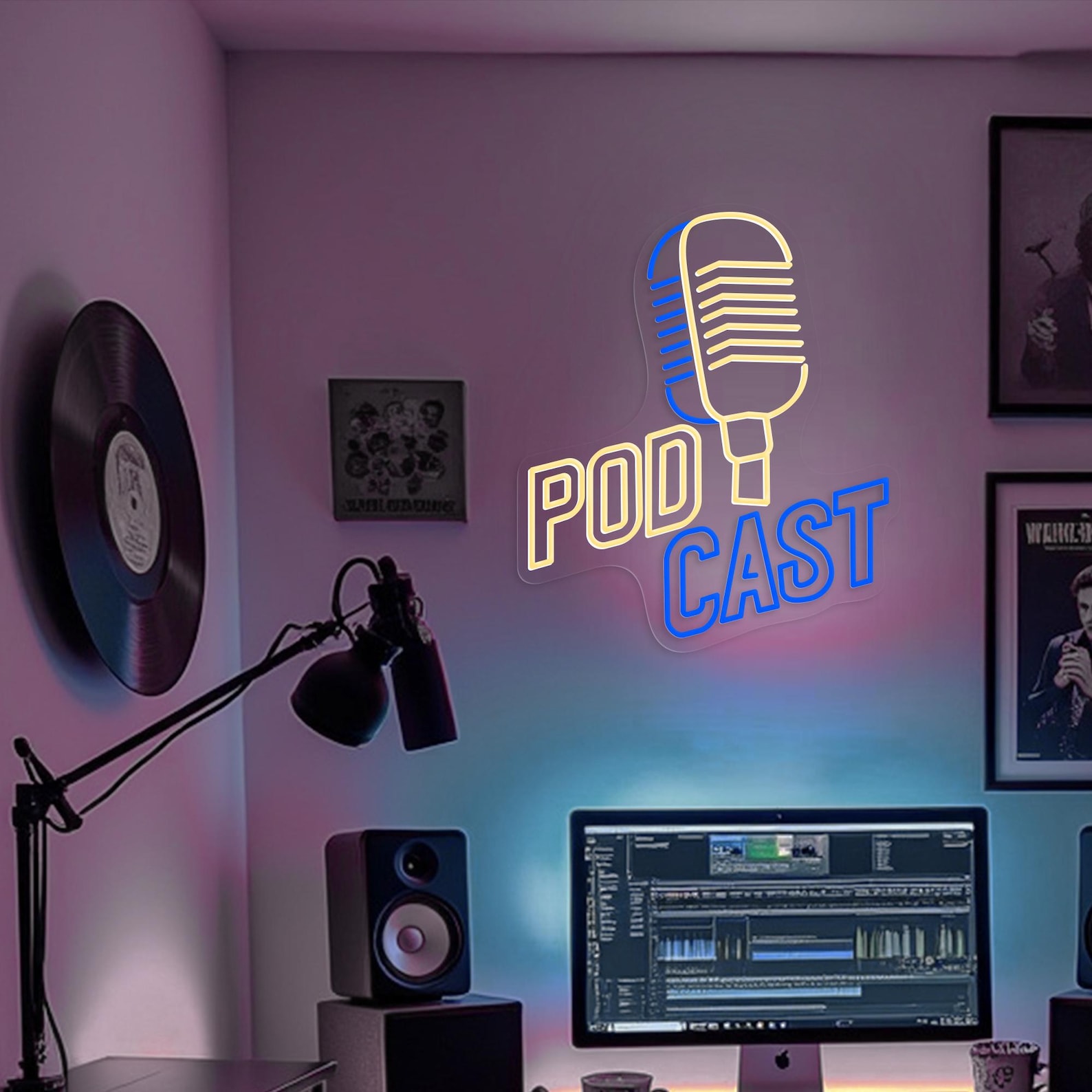 Podcast Neon Sign, Microphone LED Neon Sign, Podcast LED Light, Studio Wall Decor, Recording Led ...