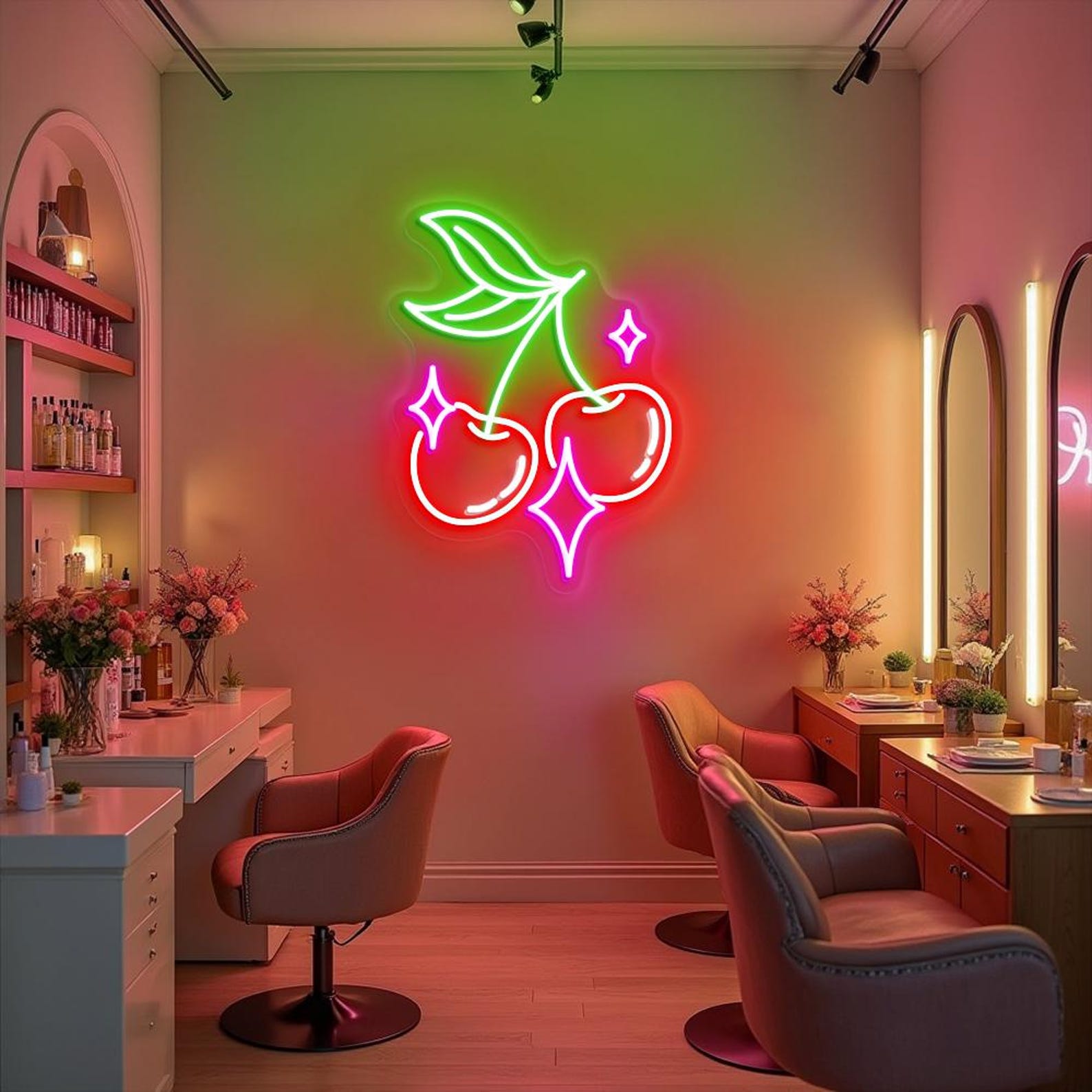 Cherry Bling Neon Sign Aesthetic LED Wall Light for Bedroom Bar Sign ...