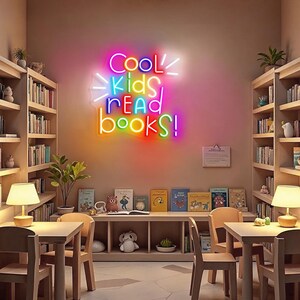 Cool Kids Read Books Neon Sign Colorful LED Light for Kids Room ...