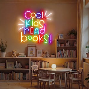 Cool Kids Read Books Neon Sign Colorful LED Light for Kids Room ...