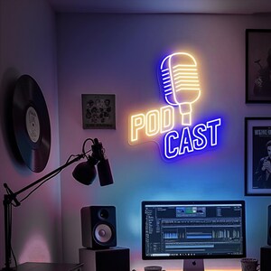 Podcast Neon Sign, Microphone LED Neon Sign, Podcast LED Light, Studio ...