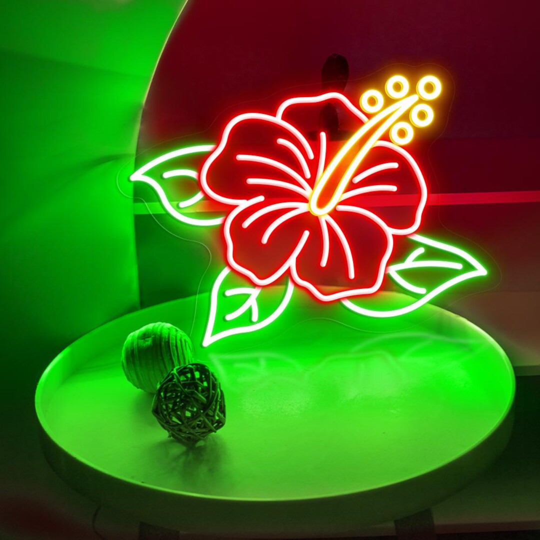 Hibiscus Neon Sign - Tropical Flower LED Wall Light for Beach Bar, Tiki ...