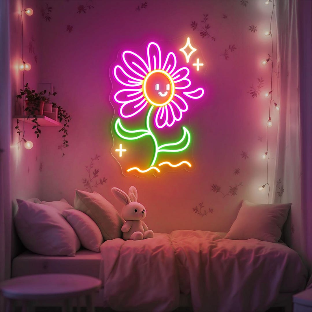 Cute Daisy Flower Neon Sign, Floral Wall Art, Daisy Led Light, Flower ...