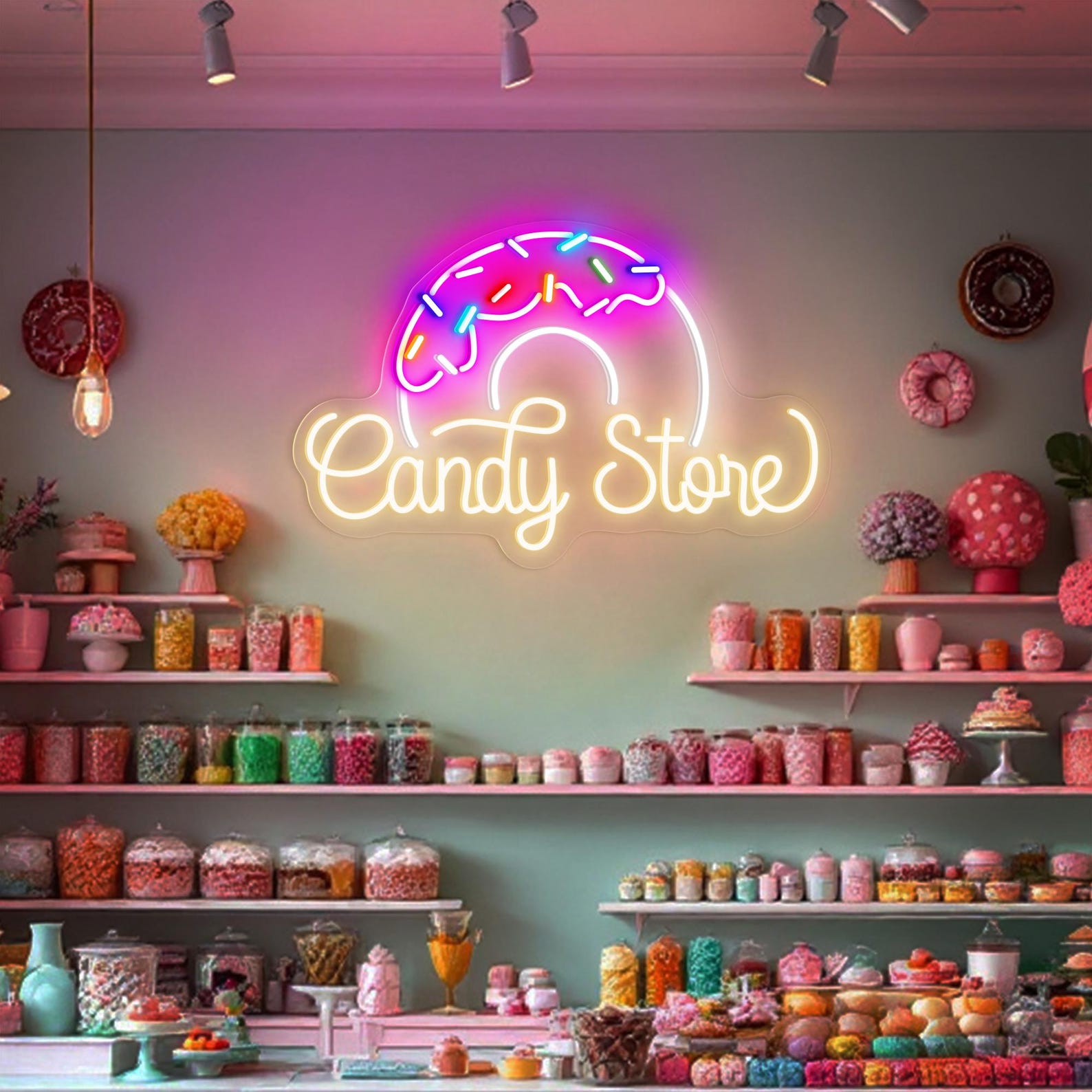 Custom Candy Shop Neon Sign, Candy Store Neon Sign, Donuts Neon Sign ...