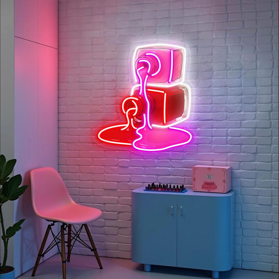 Nail Polish Spilling Neon Sign, Nail Studio Neon Light, Beauty Salon ...