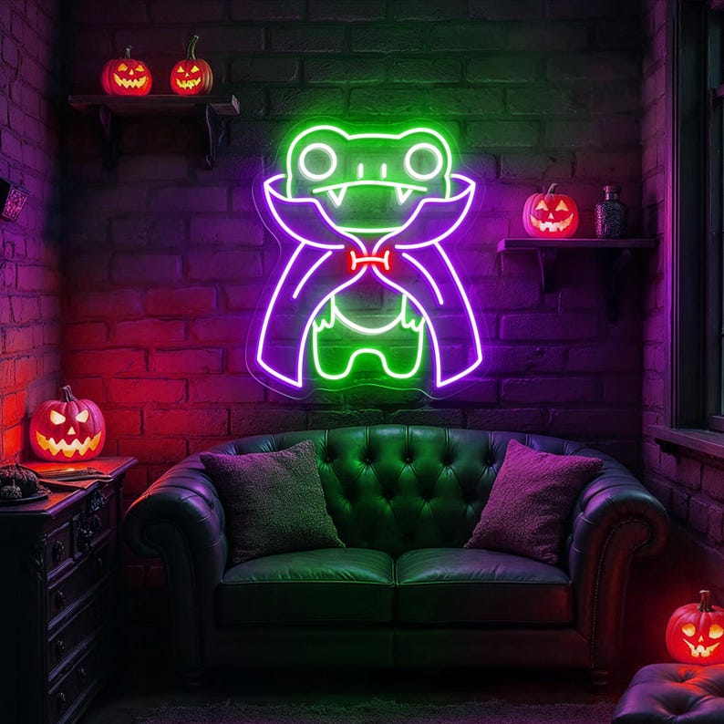Dracula Frog Neon Sign, Cute Frog LED Wall Light, Spooky Animal Wall ...