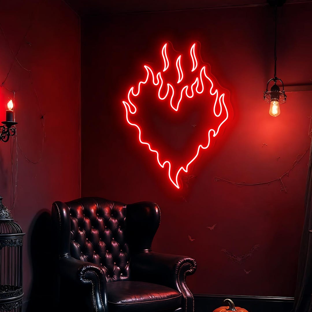 Flaming Heart Neon Sign Heart on Fire Neon Light Custom Neon Signs for ...