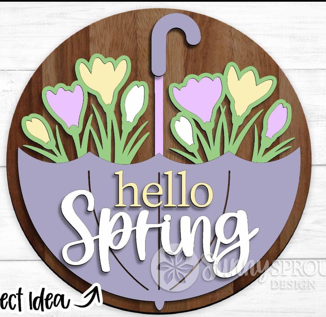 Hello Spring Door Hanger DIY Door Sign Hello Spring Umbrella Unfinished ...